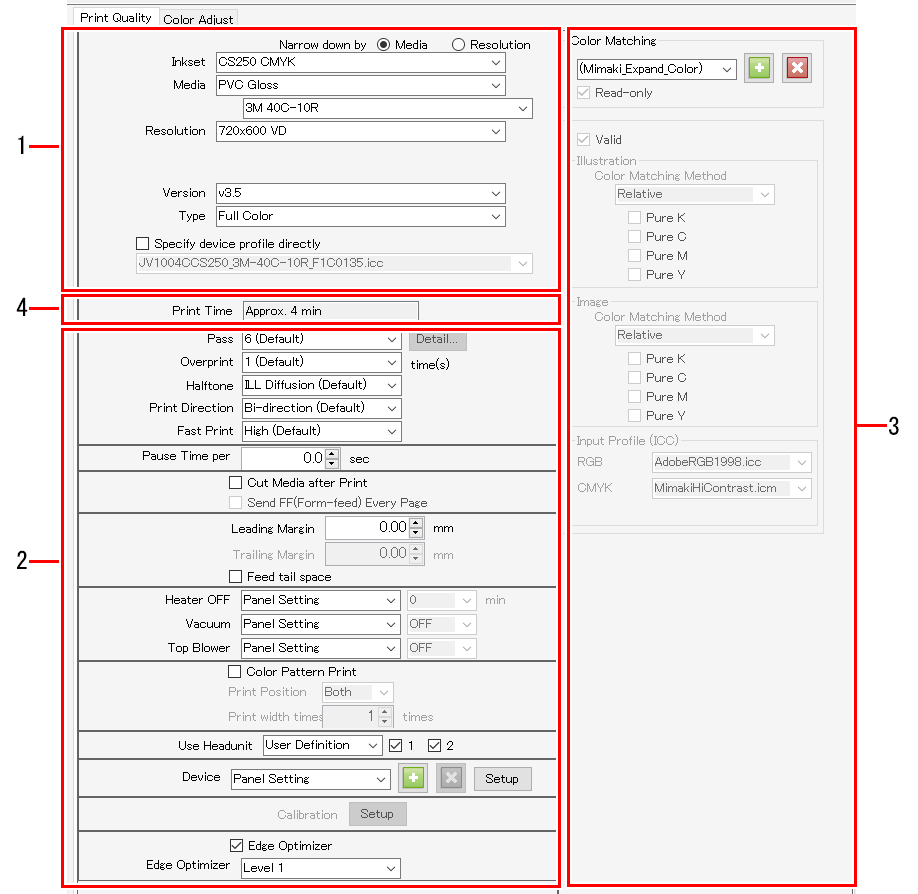 RasterLink7 [Ref] | Print Condition - Screen Layout