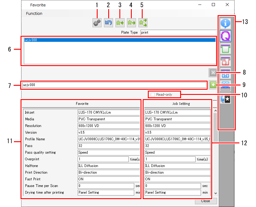 RasterLink7 [Ref] | Favorite Settings - Screen Layout